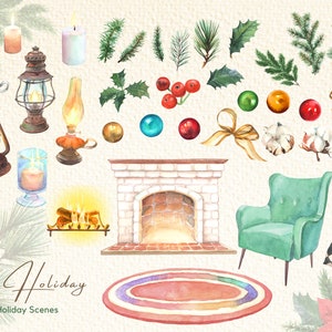 Watercolor Christmas Clipart, Cozy Winter Holiday Home, Christmas ...