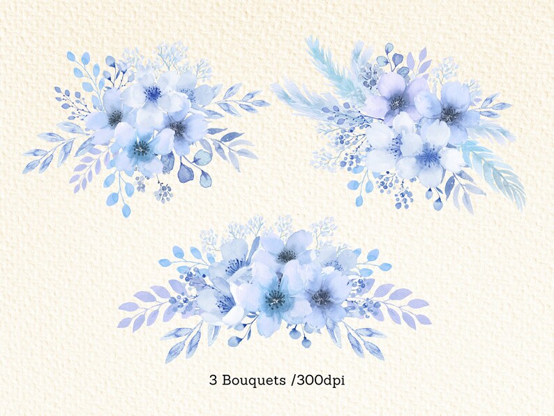 Watercolor Victorian Blue Clip Art Light Blue Floral Bouquets - Etsy