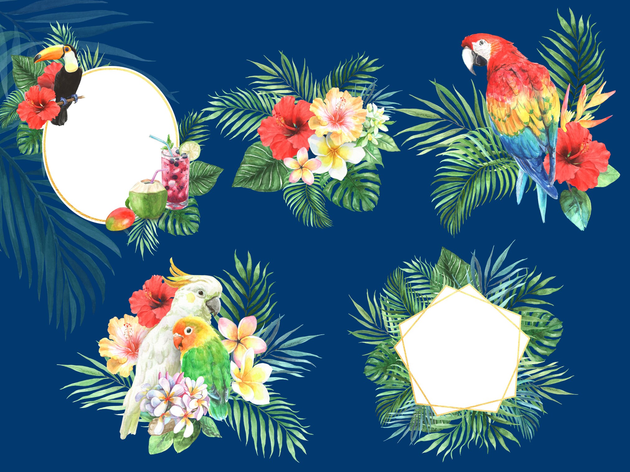 Watercolor Tropical Summer Clipart Blue Hawaiian Cocktail - Etsy