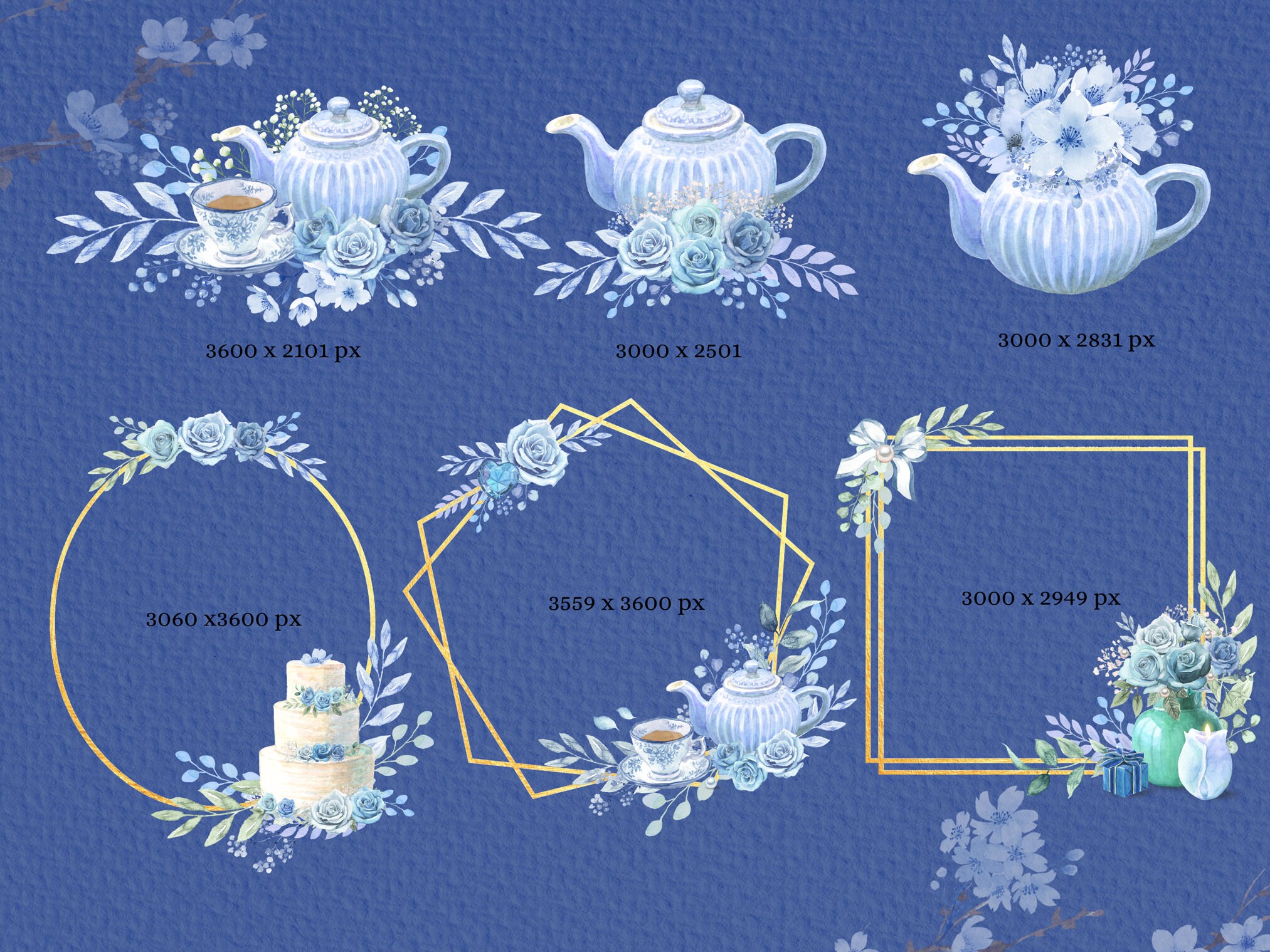 Watercolor Blue Tea Clipart Blue Rose Floral Tea Bouquets - Etsy