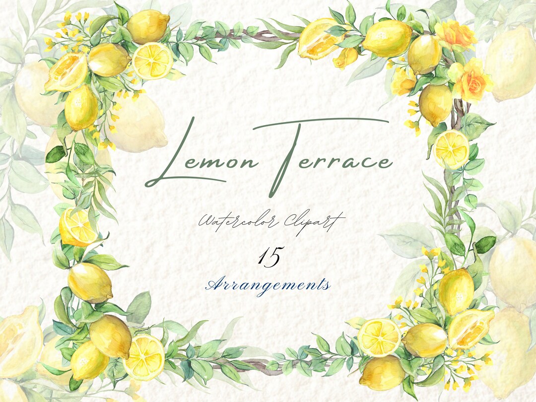 Watercolor Lemon Clipart, Lemon Vine, Lemon Greenery Bouquets and ...