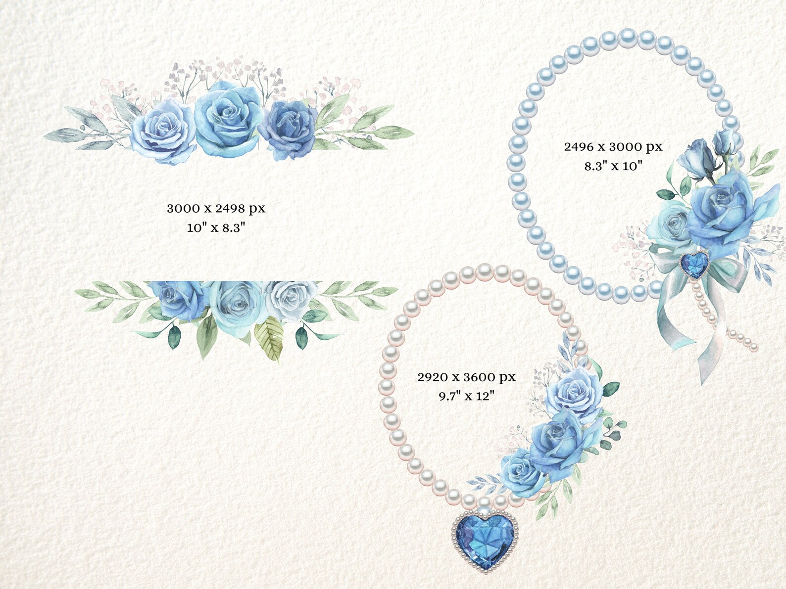 Watercolor Blue Rose Clipart Grey Blue Floral Frames Clipart - Etsy