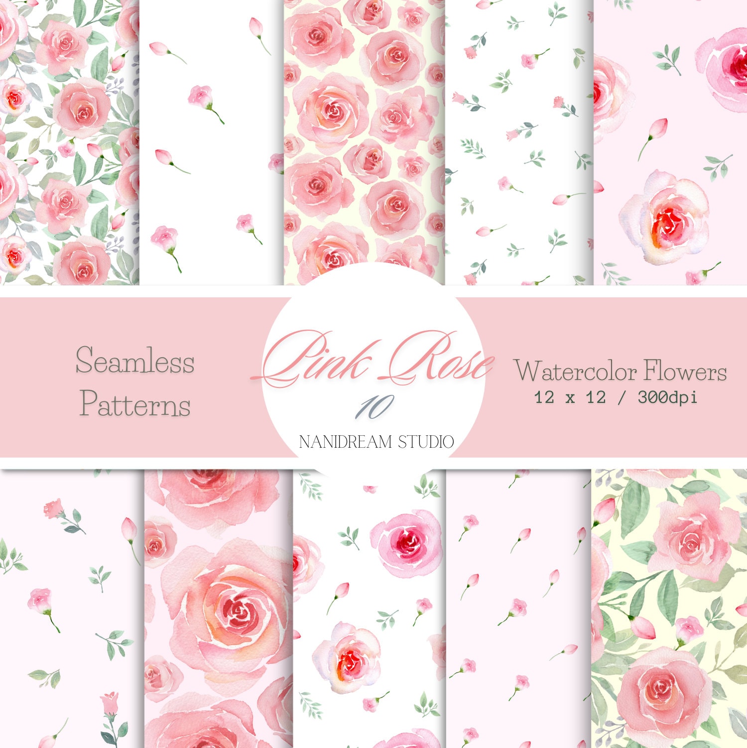 Watercolor Pink Rose Seamless Pattern, Digital Paper, Printable Digital ...