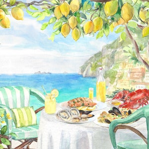 Lemon Watercolor Clipart, Amalfi Lemon Terrace, Lemon Vine, Lemonade ...