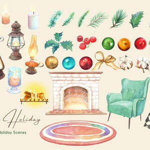 Watercolor Christmas Clipart Cozy Winter Holiday Home | Etsy