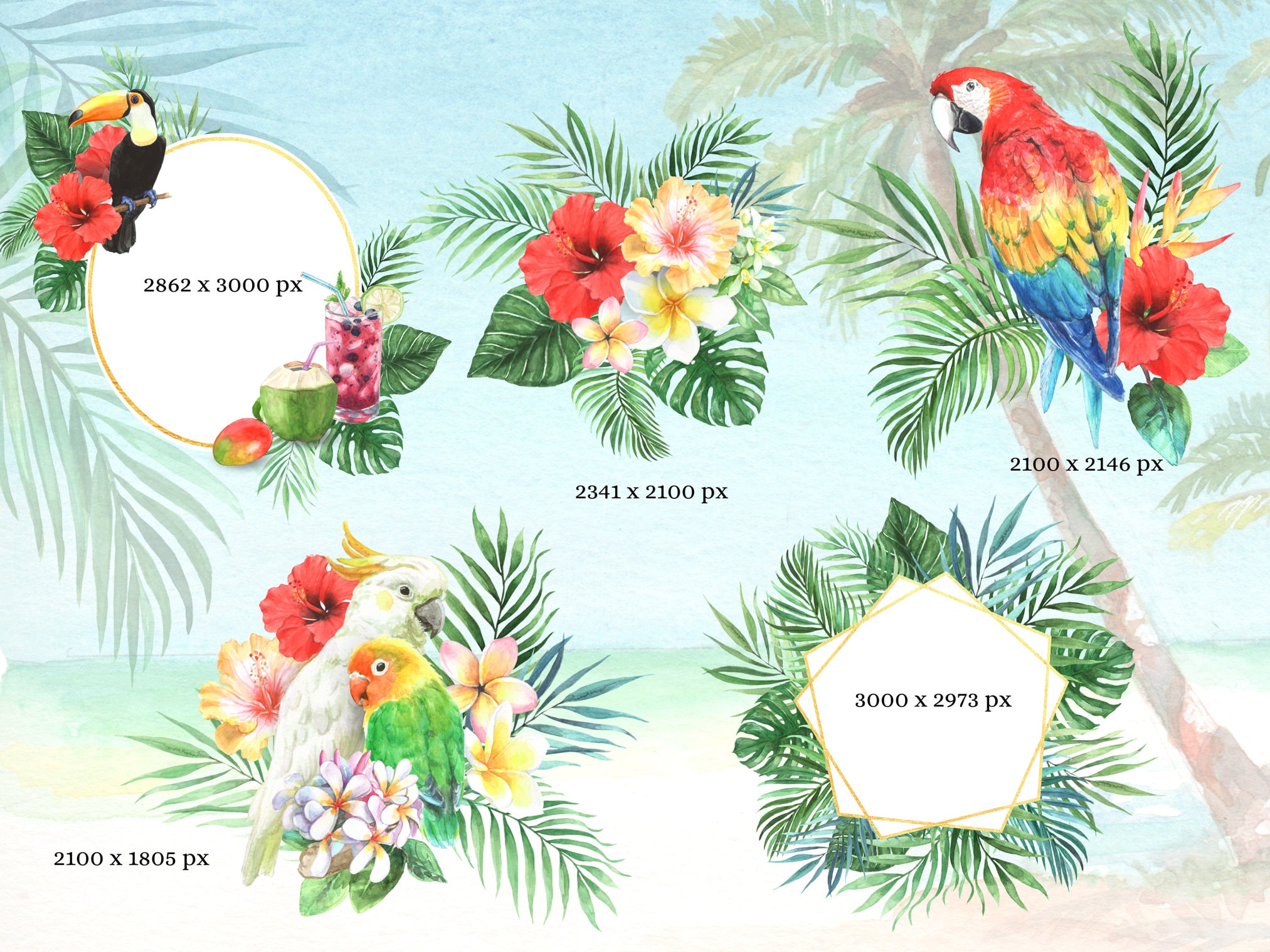 Watercolor Tropical Summer Clipart Blue Hawaiian Cocktail - Etsy