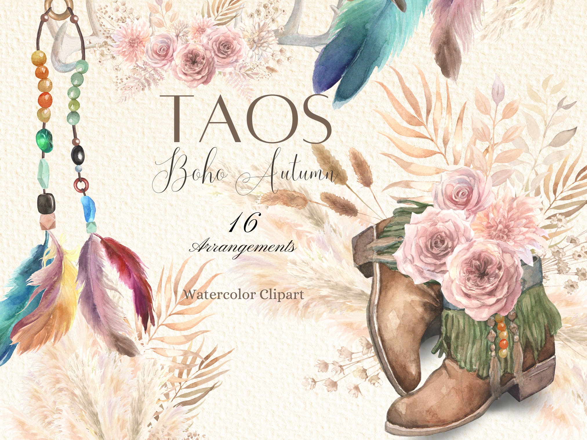 Watercolor Boho Clipart Rustic Boho Arrangements Feathers - Etsy