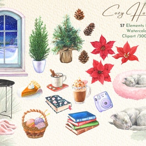 Watercolor Christmas Clipart, Cozy Winter Holiday Home, Christmas ...