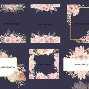 Watercolor Boho Clipart, Dusty Pink Flowers, Elegant Gray Pink Boho ...