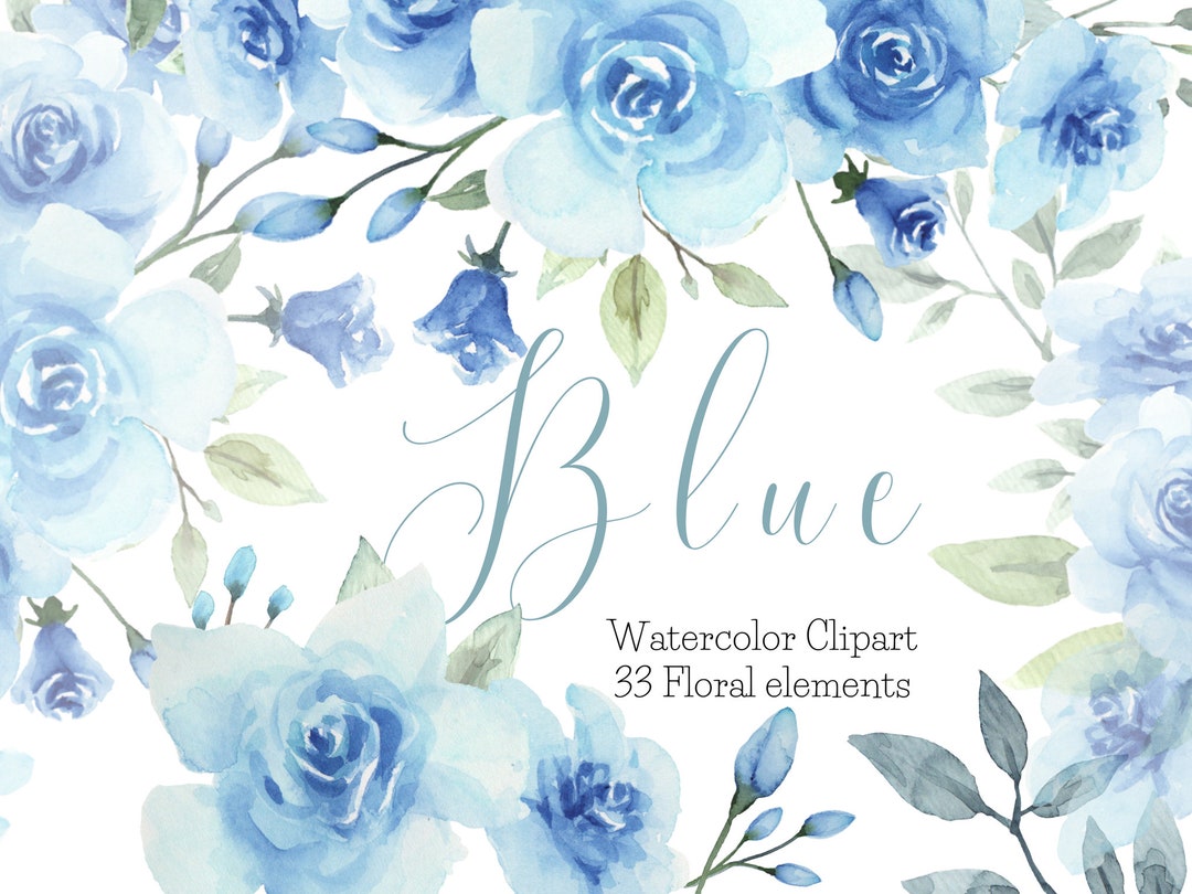 Watercolor Dusty Blue Rose Clip Art, Gray Blue Rose PNG, Blue Floral ...