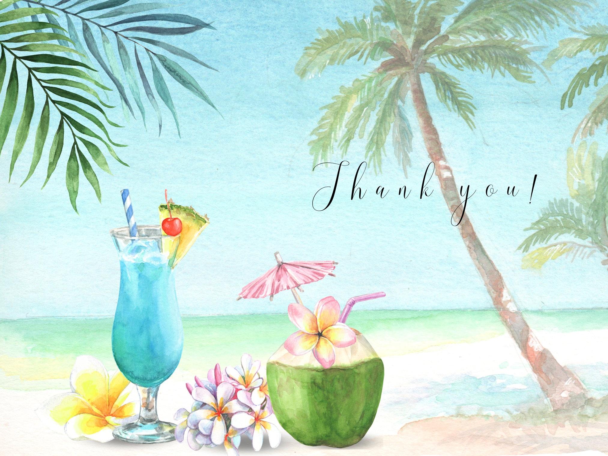 Watercolor Tropical Summer Clipart Blue Hawaiian Cocktail - Etsy