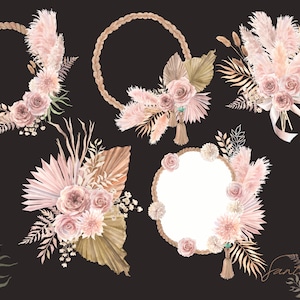 Watercolor Boho Clipart, Dusty Pink Flowers, Grey Pink Boho Floral ...