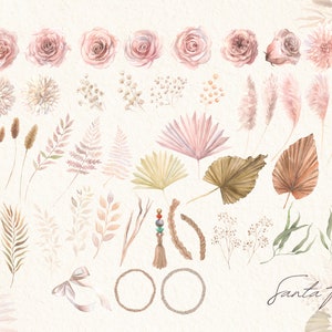 Watercolor Boho Clipart, Dusty Pink Flowers, Grey Pink Boho Floral ...