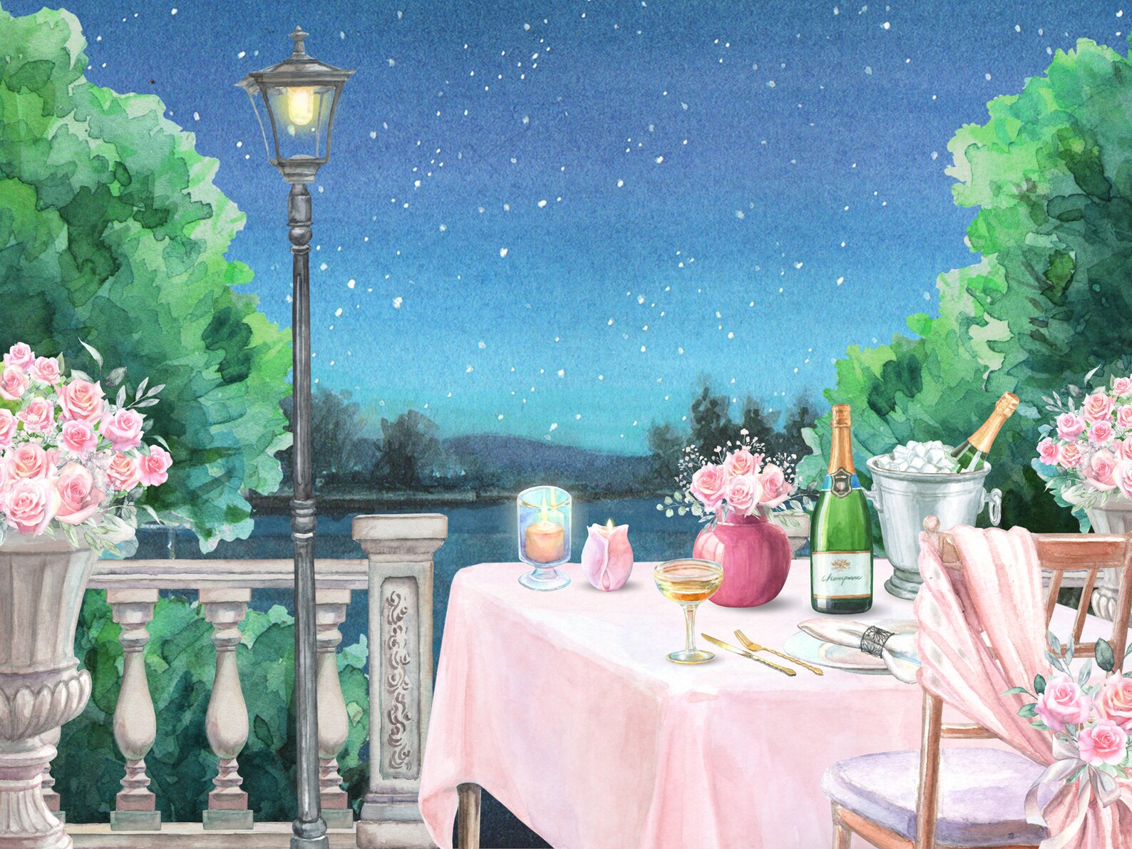 Watercolor Tea Party Clipart Pink Rose Tea Party Set Wedding - Etsy