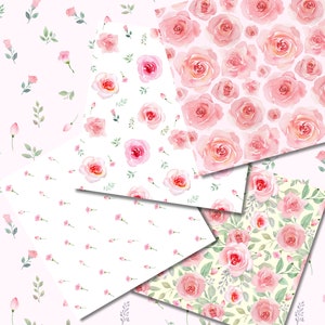 Watercolor Pink Rose Seamless Pattern, Digital Paper, Printable Digital ...