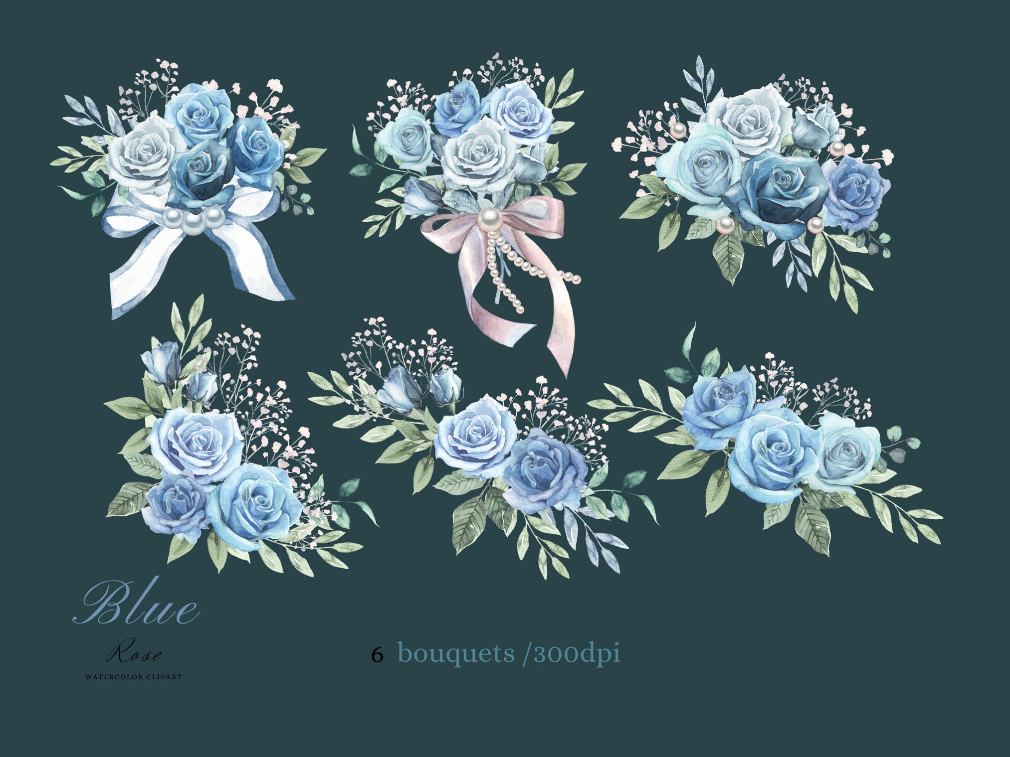 Watercolor Dusty Blue Rose Gray Blue Roses Floral Wreath - Etsy