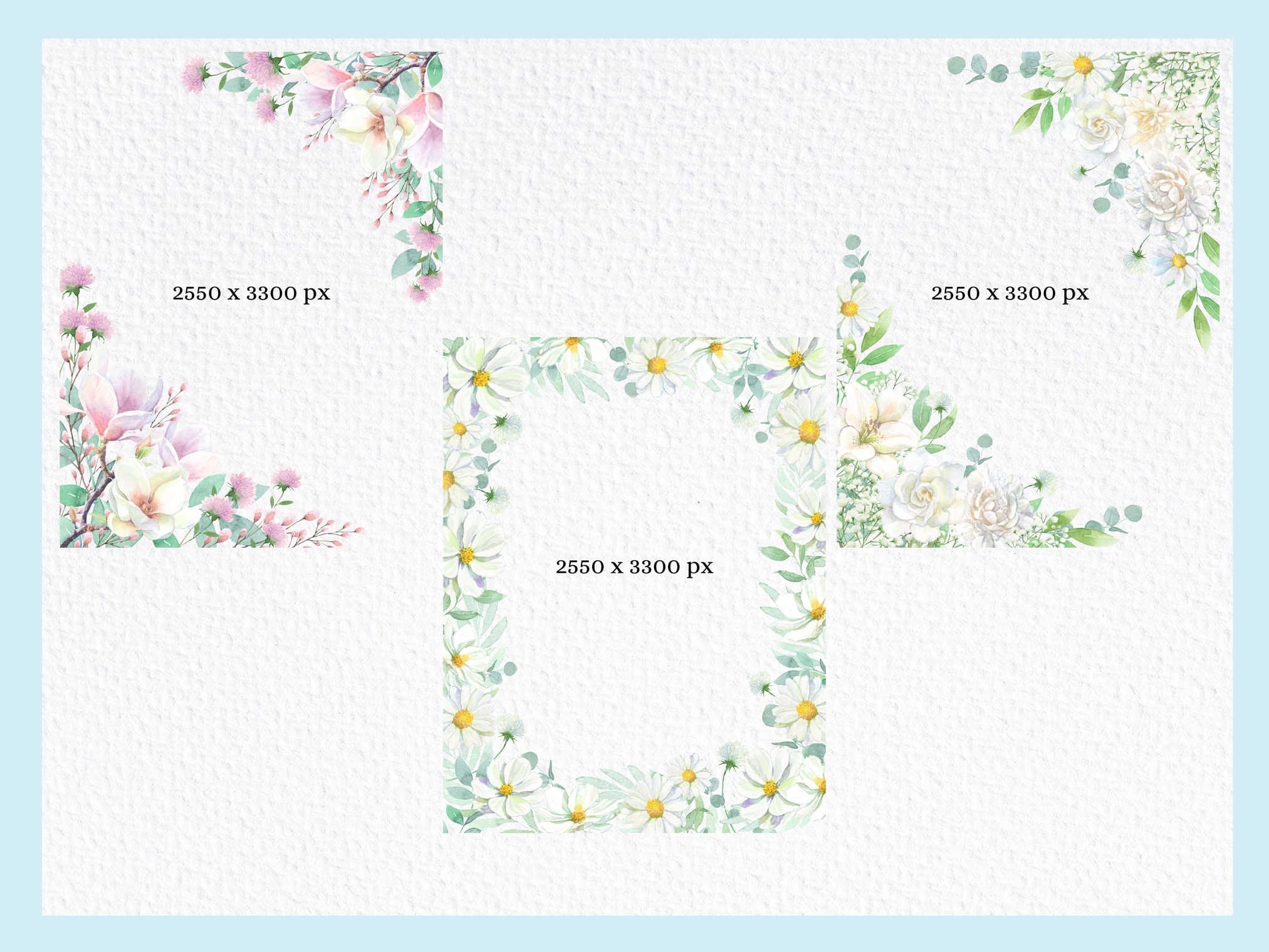 Watercolor Flower Clipart White Floral Gold Frames Light - Etsy