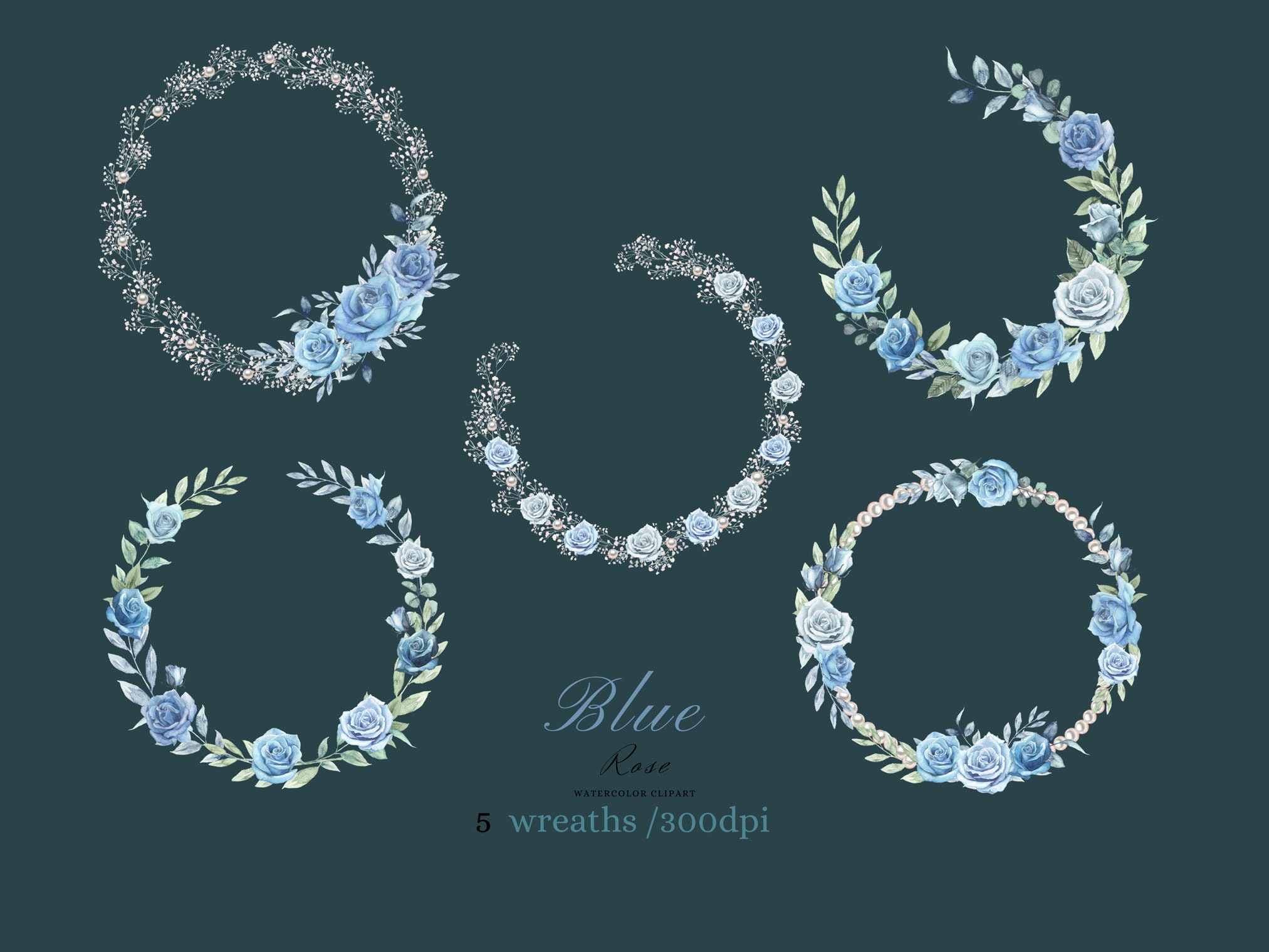 Watercolor Dusty Blue Rose Gray Blue Roses Floral Wreath - Etsy