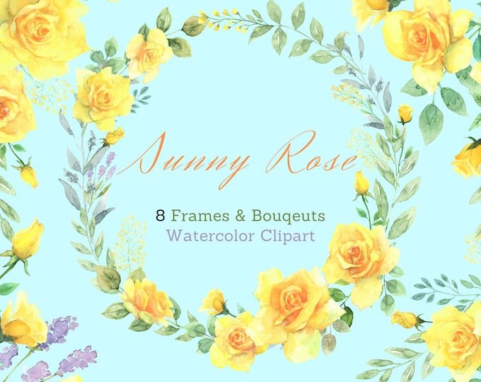 10 Yellow Roses Frame Clipart, Yellow Roses Watercolor, Yellow Roses ...