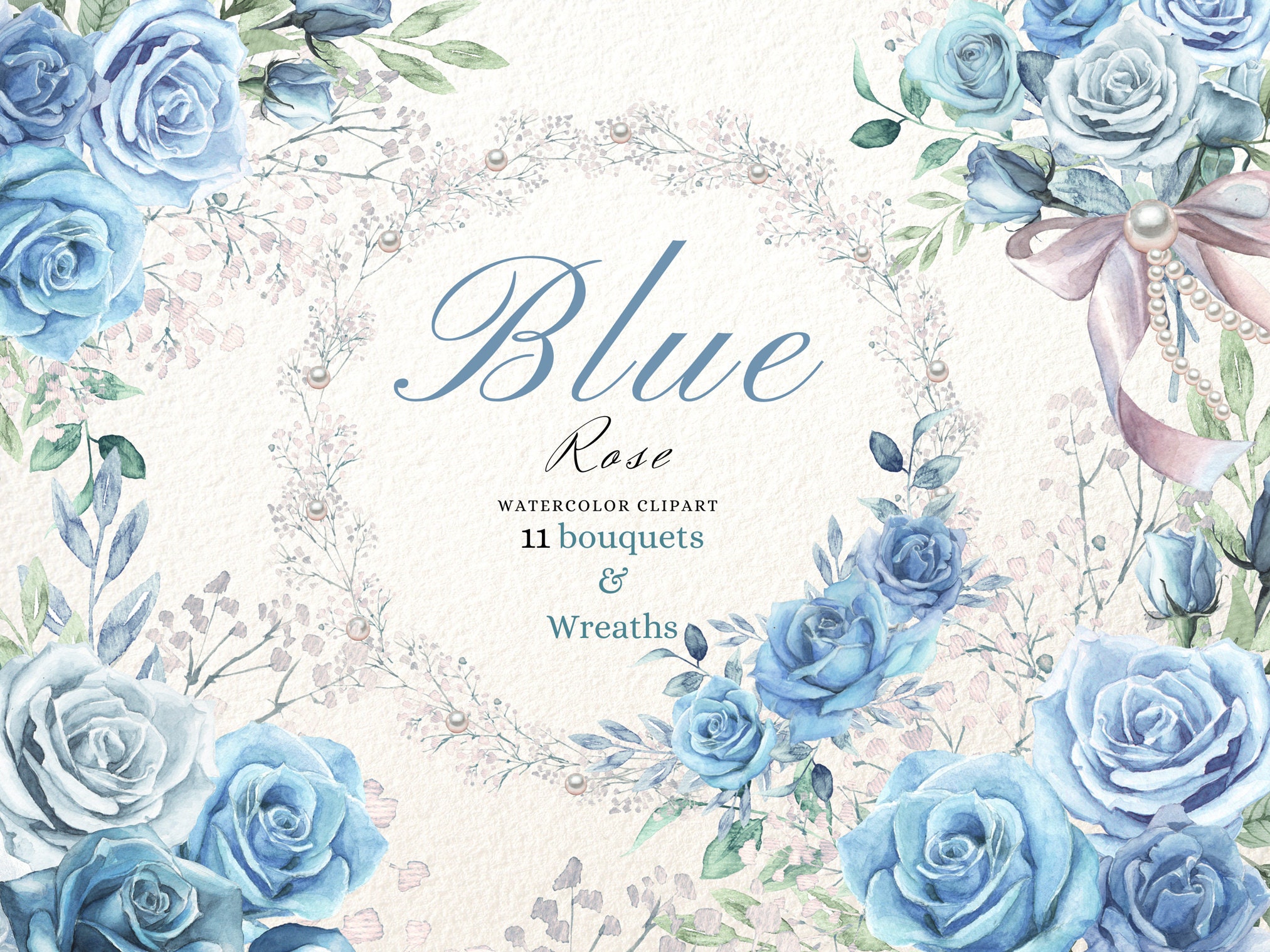 Watercolor Dusty Blue Rose Gray Blue Roses Floral Wreath - Etsy
