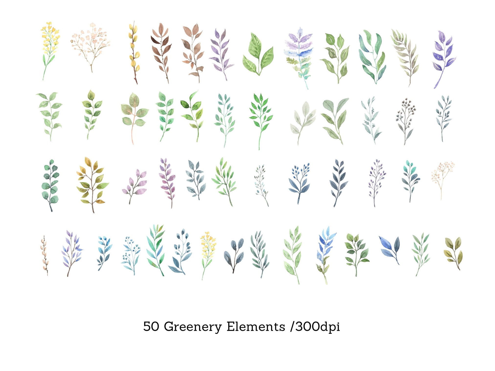 Greenery Watercolor Clipart Green Leaves Watercolor Summer - Etsy