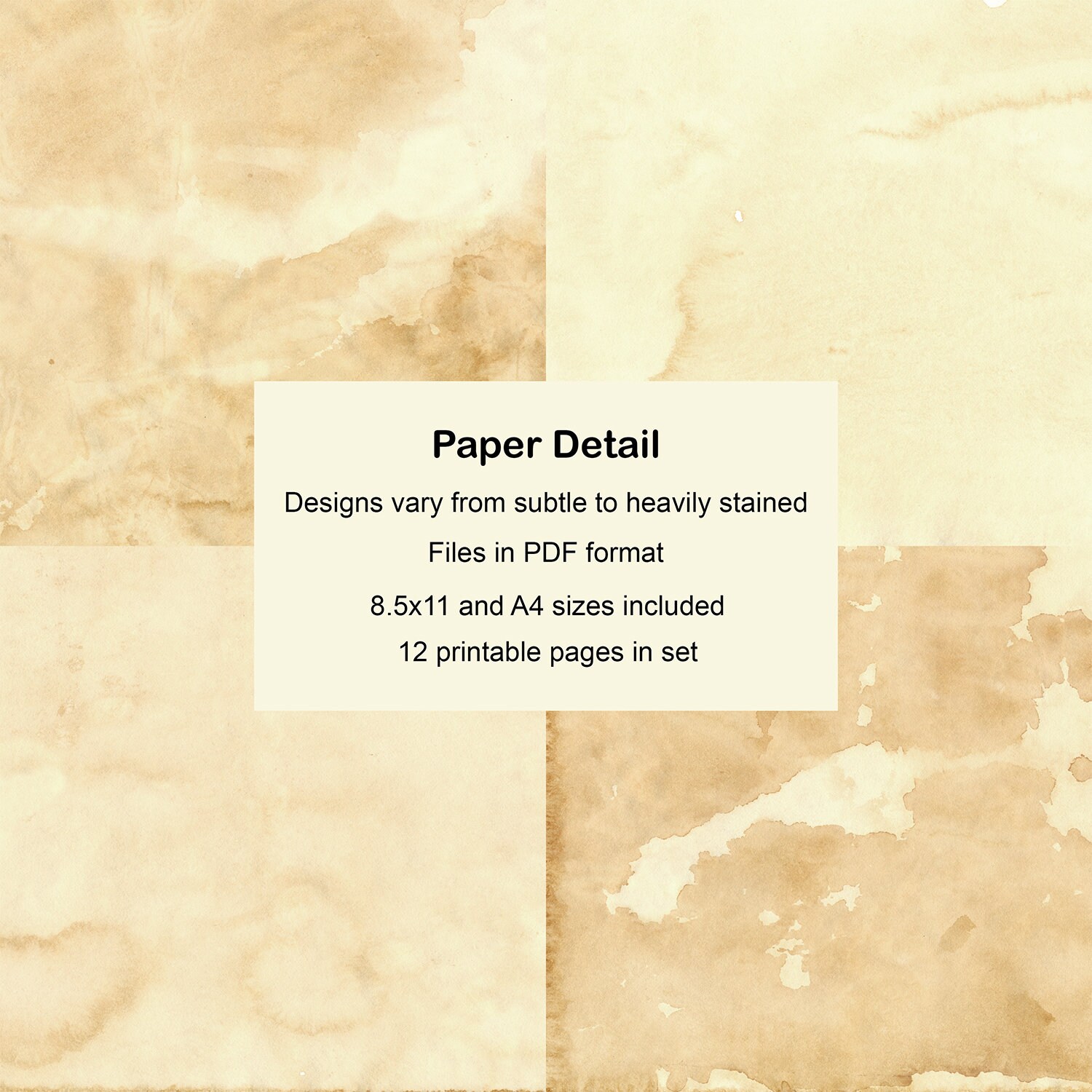 Junk Journal Printable Stained Papers, Tea Stained Journal Pages ...