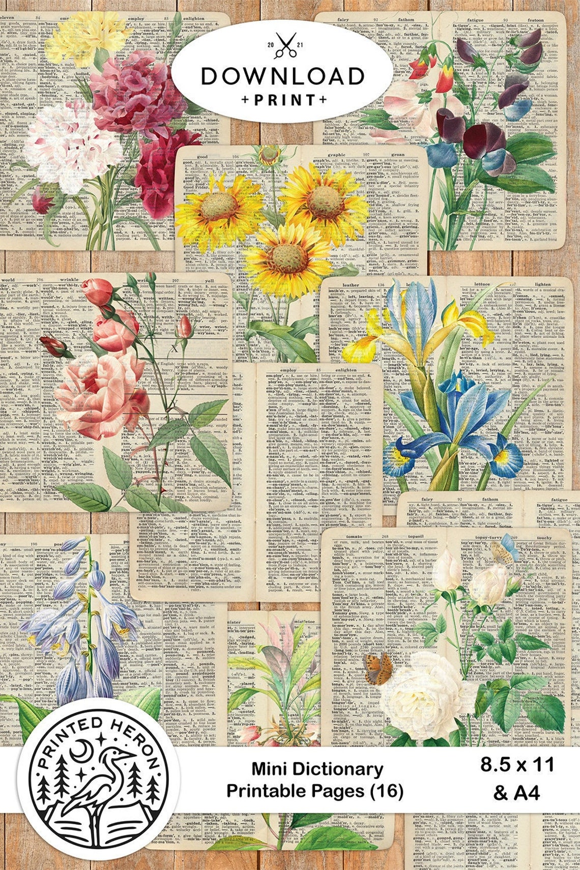 Printable Mini Dictionary Art Prints Junk Journal Supplies - Etsy