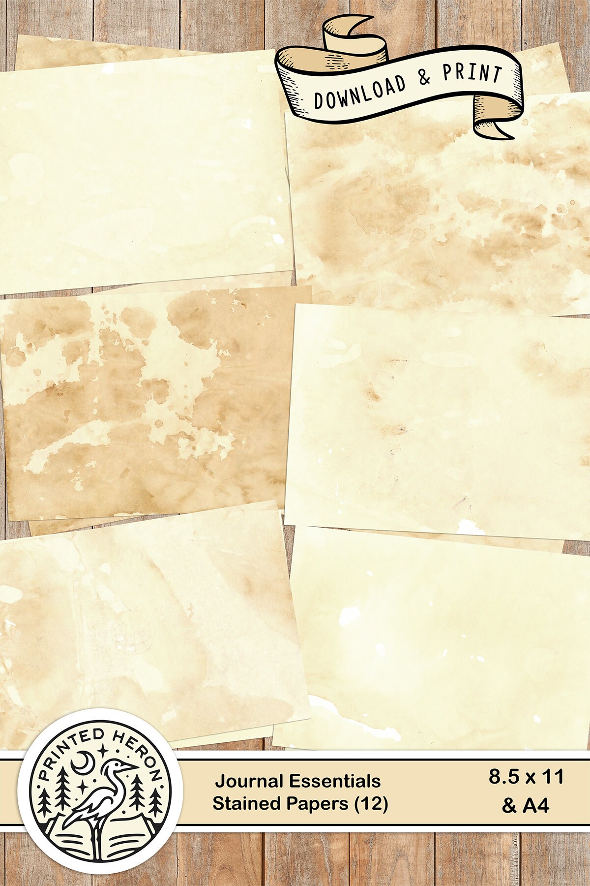 Junk Journal Printable Stained Papers, Tea Stained Journal Pages ...