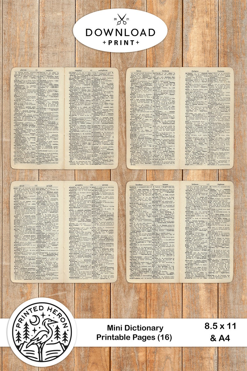 Printable Mini Dictionary Art Prints Junk Journal Supplies - Etsy