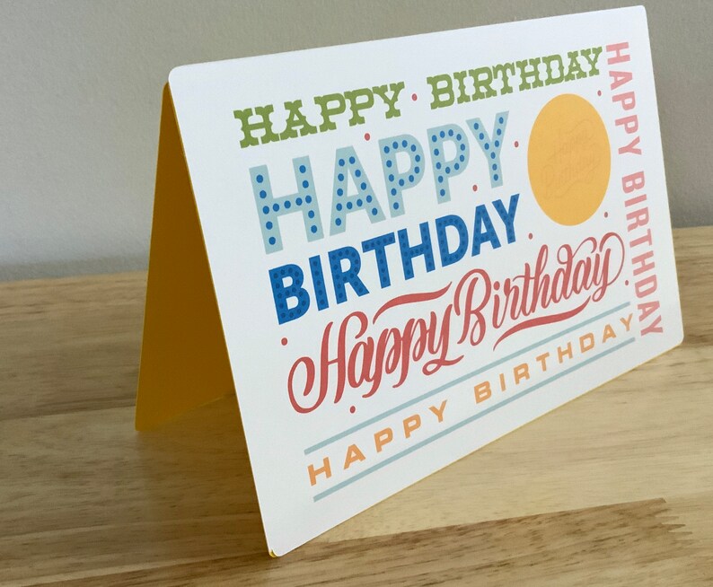 Happy Birthday Card Blank Inside Printed Blue Red - Etsy