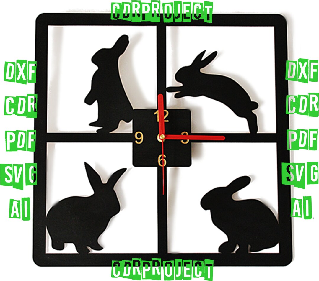 HARLES WandUHR, DXF Datei, Laser Cut, Uhr Pläne, Hasen Wanduhr, Dxf Uhr ...