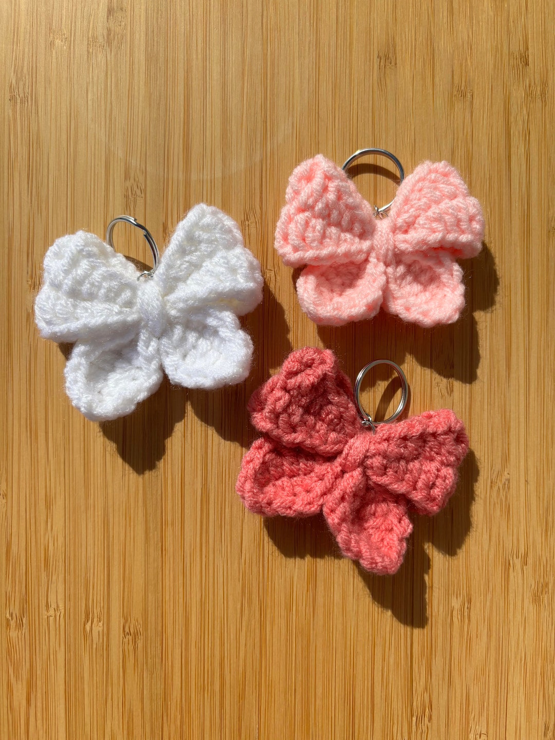 Crochet Bow Keychains- White Bow, Light Pink Bow, Pink Bow Coquette ...