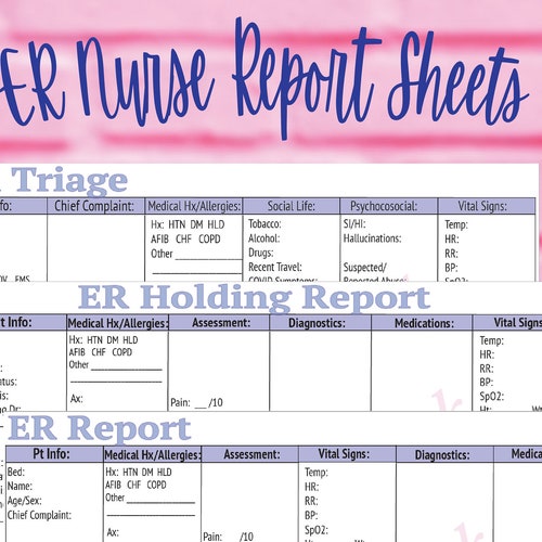 Emergency Room Nurse Report Sheet Organizational Tool for ER - Etsy