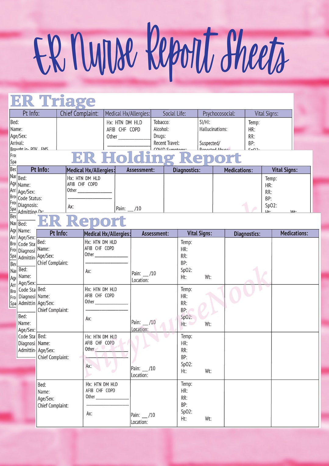 Emergency Room Nurse Report Sheet | Organizational Tool for ER Nurses ...