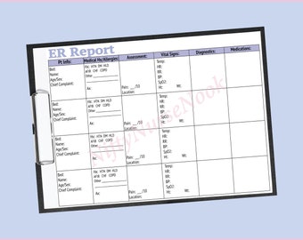 Emergency Room Nurse Report Sheet | Organizational Tool for ER Nurses ...