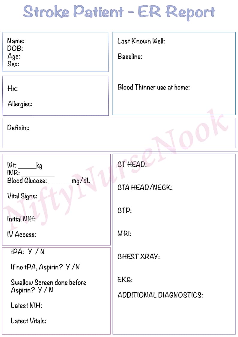 Emergency Room Nurse Report Sheet | Organizational Tool for ER Nurses ...