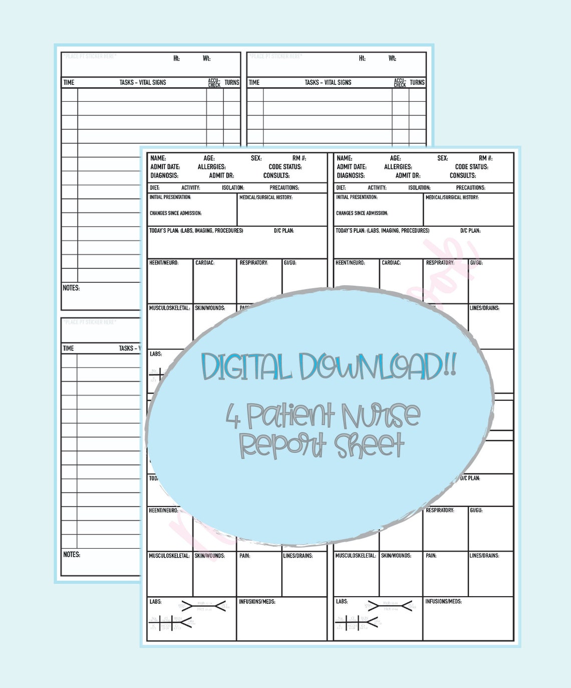 Nurse Report Sheet | Organizational Tool for Nurses | Nurse Brain, Med ...