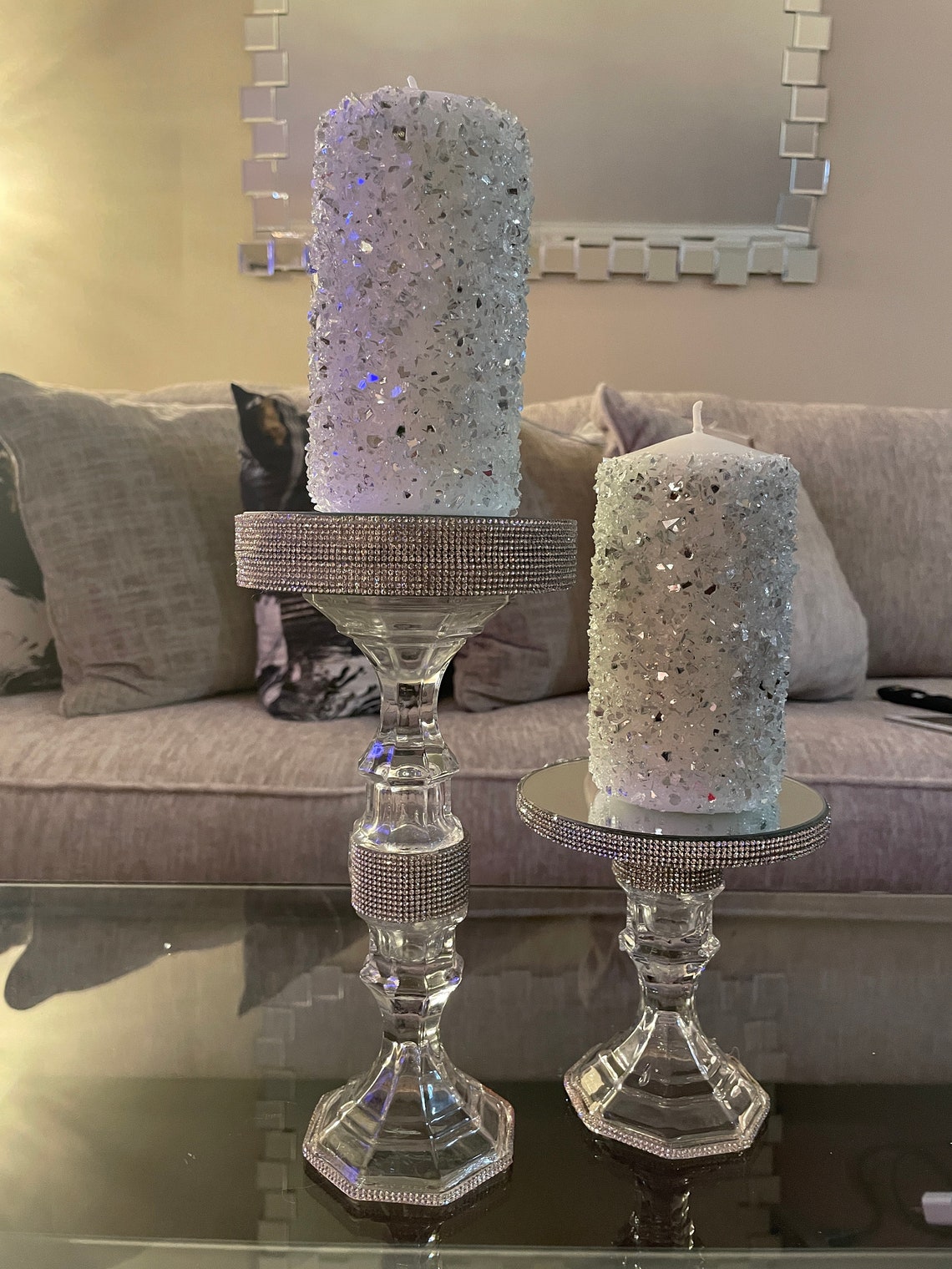 Bling Decorative Pillar Candles set of 2 - Etsy