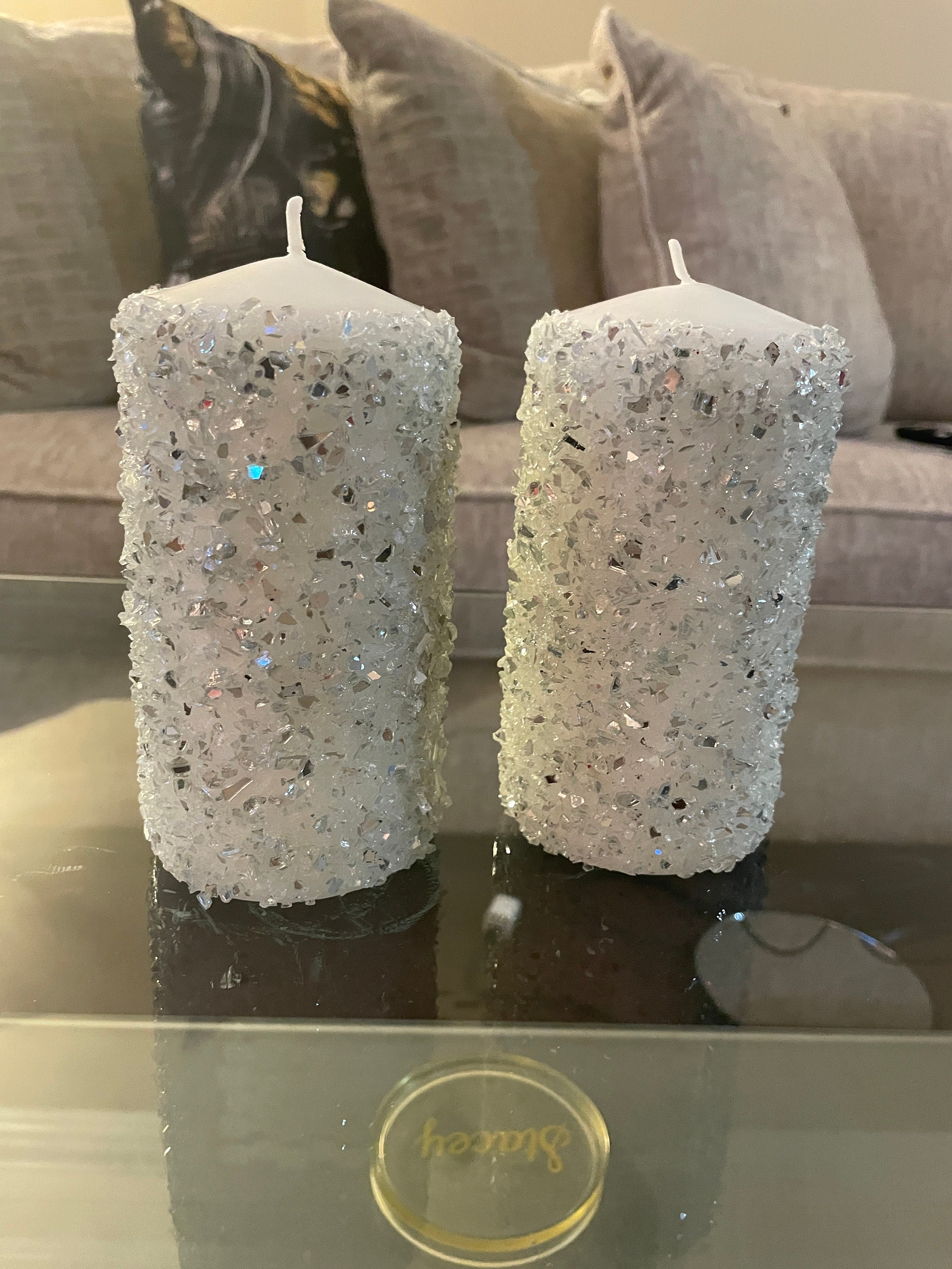 Bling Decorative Pillar Candles set of 2 - Etsy