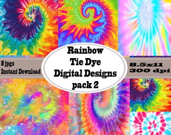 Tie Dye Digital Paper, Rainbow Tie Dye Patterns, Boho Printable Pattern ...