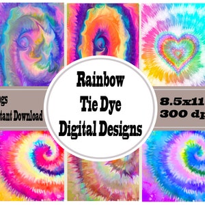 Tie Dye Digital Paper, Rainbow Tie Dye Patterns, Boho Printable Pattern ...