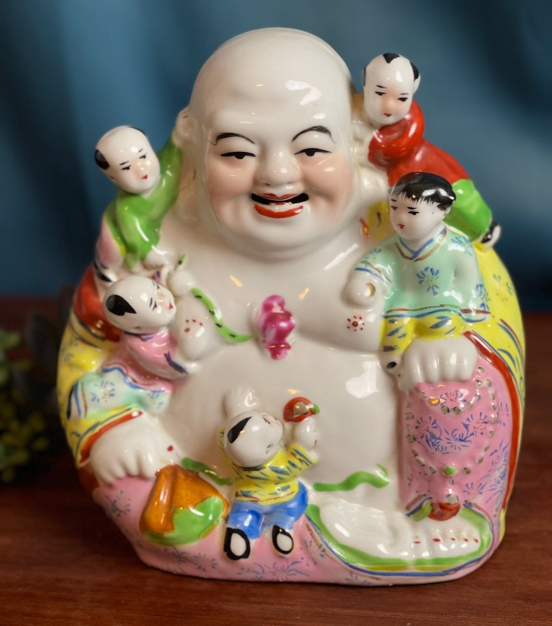 Large 1950s Antique Mid-century Chinese Porcelain Statue Laughing Hotei ...