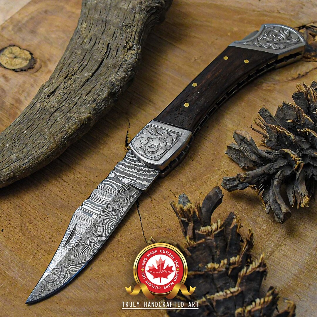 Handmade Damascus Pocket Knife Rose Wood Handle Birthday Gift Folding ...
