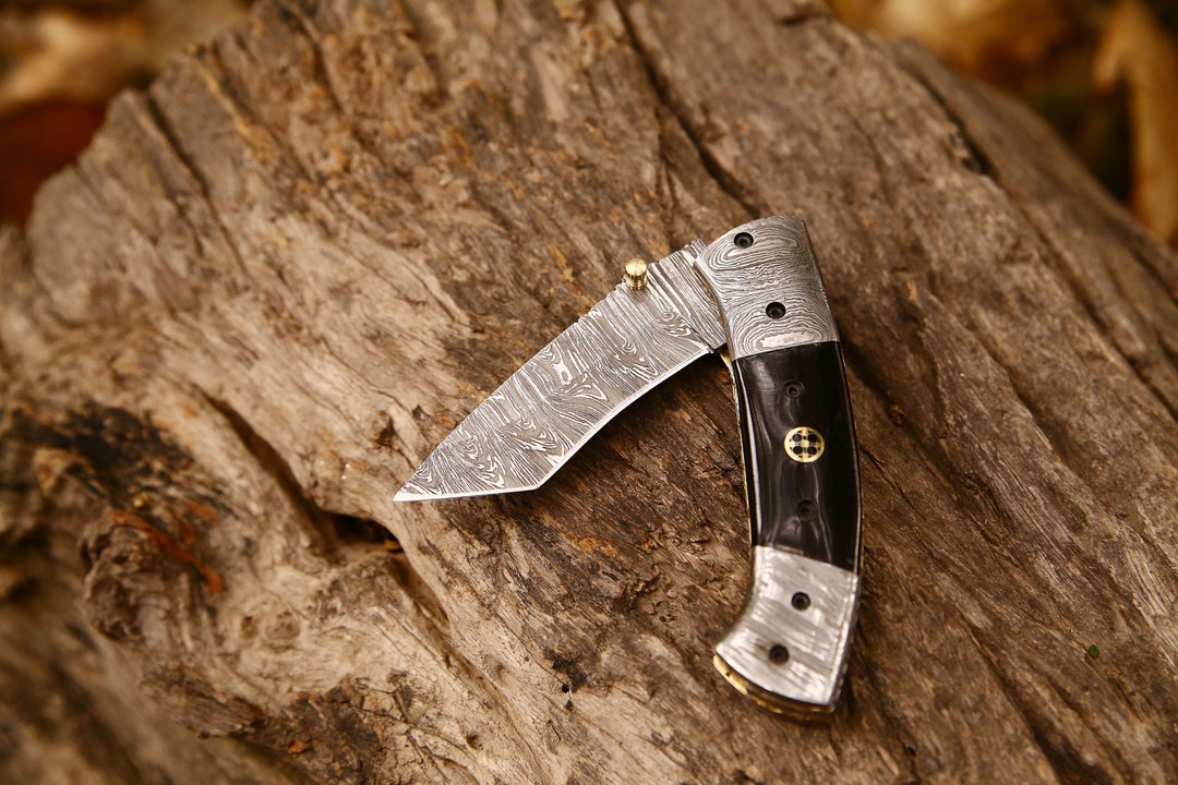 8" Hand Forged Damascus Folding Knife,hand Made Damascus Pocket Knife ...