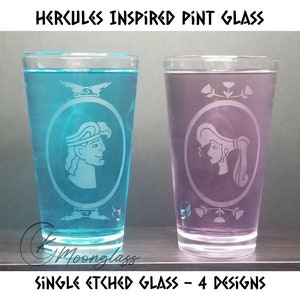 Hercules Etched Pint Glass - 4 Designs - Meg Hades Pegasus - Gift for ...