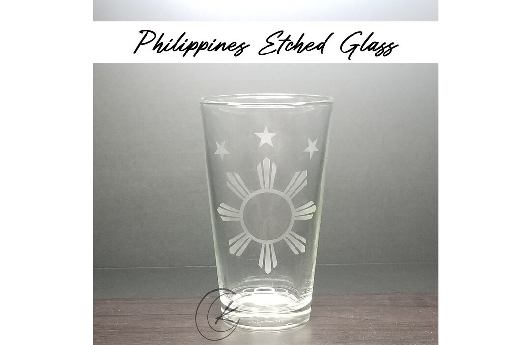 Philippines Flag Inspired Clear Etched Glassware - Sun and 3 Stars ...