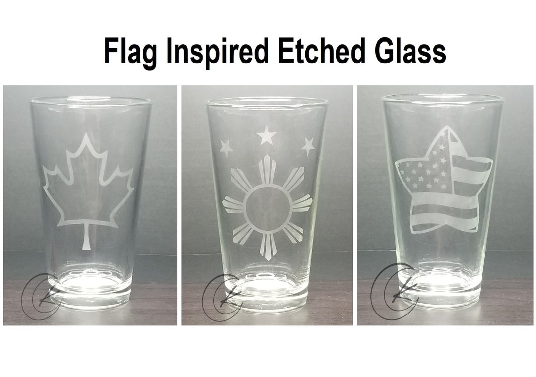 Flag Inspired Etched Glass - Single Clear Glass Listing - 3 Designs ...