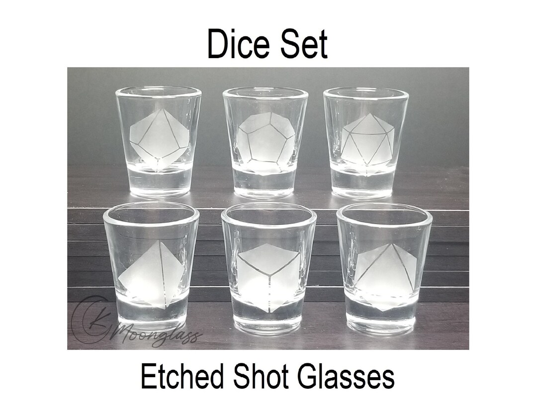 Dice Set Etched Shot Glasses - 1.5oz Shot Glasses - Role Playing Dice ...