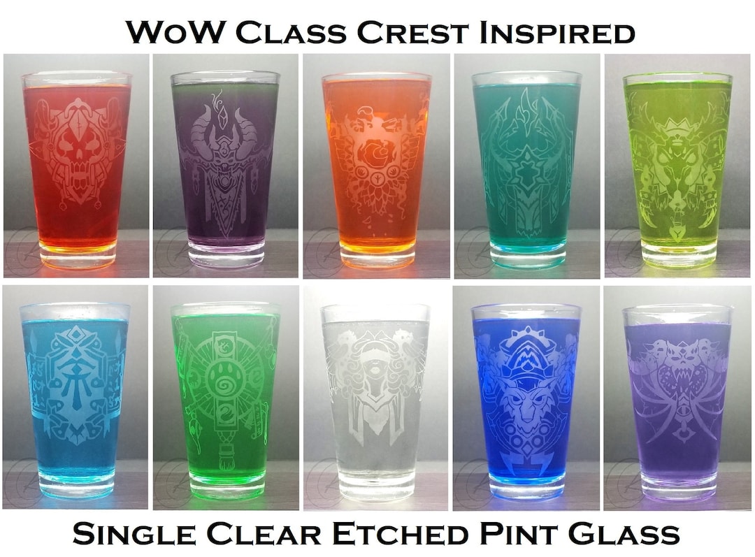 Class Crest Inspired Etched Pint Glasses - Gifts for Gamers - Single ...