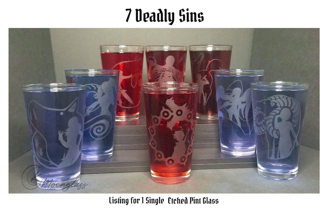 7 Deadly Sins Etched Pint Glass - 1 Single Glass Listing - 8 Designs ...